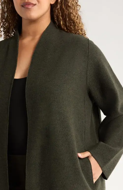 Eileen Fisher High Collar Open Front Boiled Wool Jacket