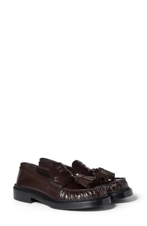 Miu Miu Tassel Spazzolato Leather Loafer - Moro