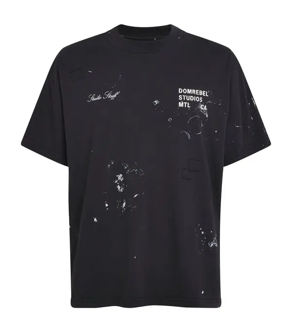 DOMREBEL Cotton Paint-splatter Staff T-shirt - Black