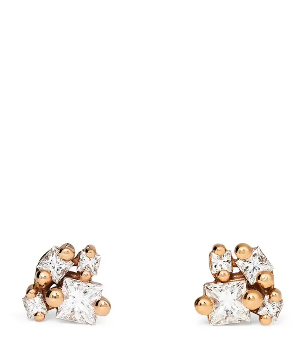 SUZANNE KALAN 18k Diamond Princess Stud Earrings - Rose Gold