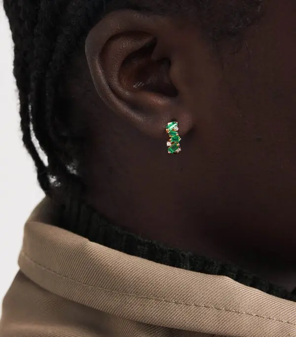 SUZANNE KALAN Yellow Diamond And Emerald Frenzy Huggie Earrings - Gold