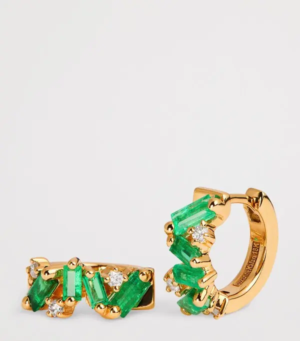 SUZANNE KALAN Yellow Diamond And Emerald Frenzy Huggie Earrings - Gold