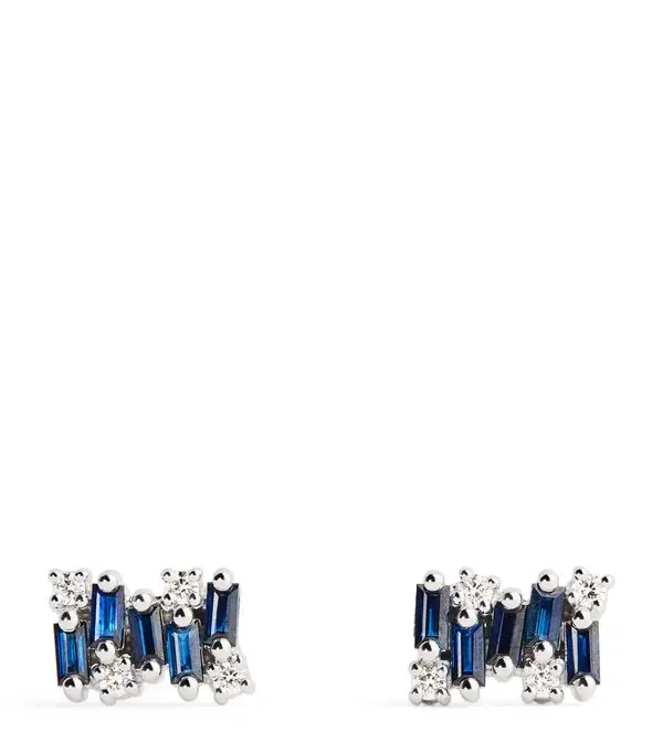 SUZANNE KALAN Gold, Sapphire, And Diamond Stud Earrings - White