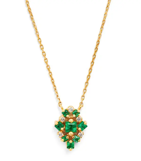 SUZANNE KALAN Yellow Diamond And Emerald Necklace - Gold