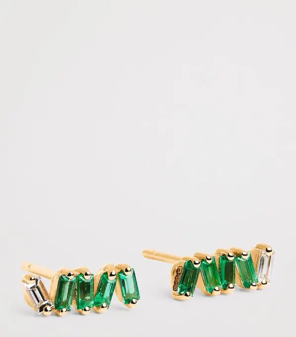 SUZANNE KALAN Yellow Diamond, And Emerald Stud Earrings