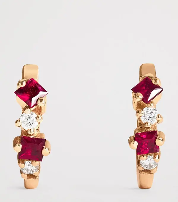 SUZANNE KALAN Diamond And Ruby Princess Huggie Earrings
