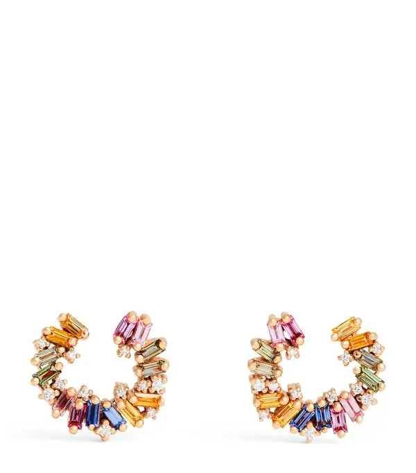 SUZANNE KALAN Diamond And Sapphire Shimmer Hoop Earrings - Rose Gold