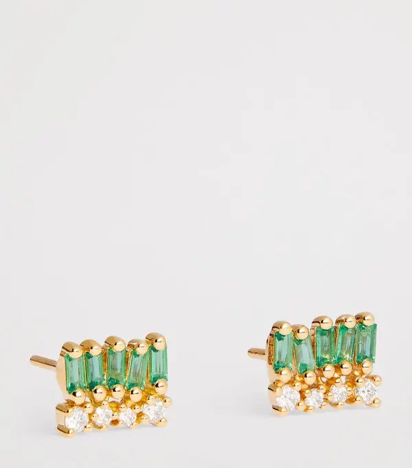 SUZANNE KALAN Yellow Diamond And Emerald Stud Earrings