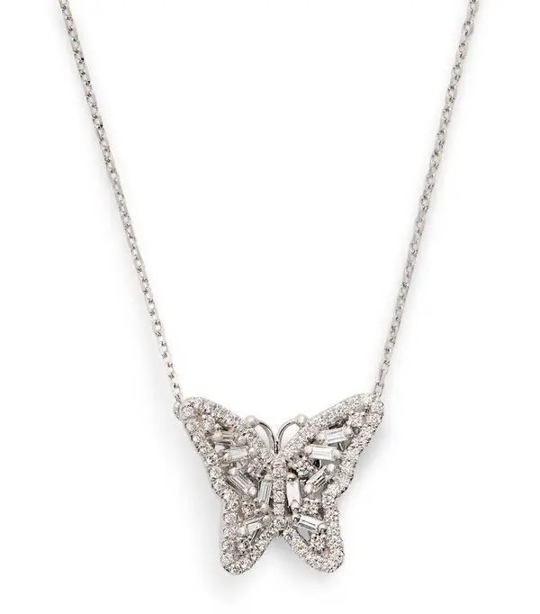SUZANNE KALAN Gold And Diamond Butterfly Pendant Necklace - White