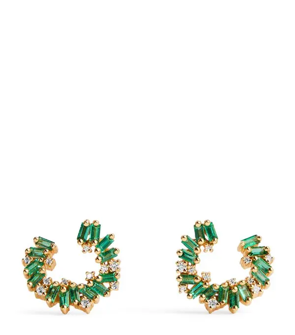 SUZANNE KALAN Emerald And Diamond Frenzy Spiral Earrings - Gold