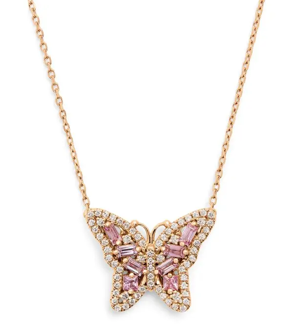 SUZANNE KALAN Diamond And Sapphire Butterfly Necklace - Rose Gold