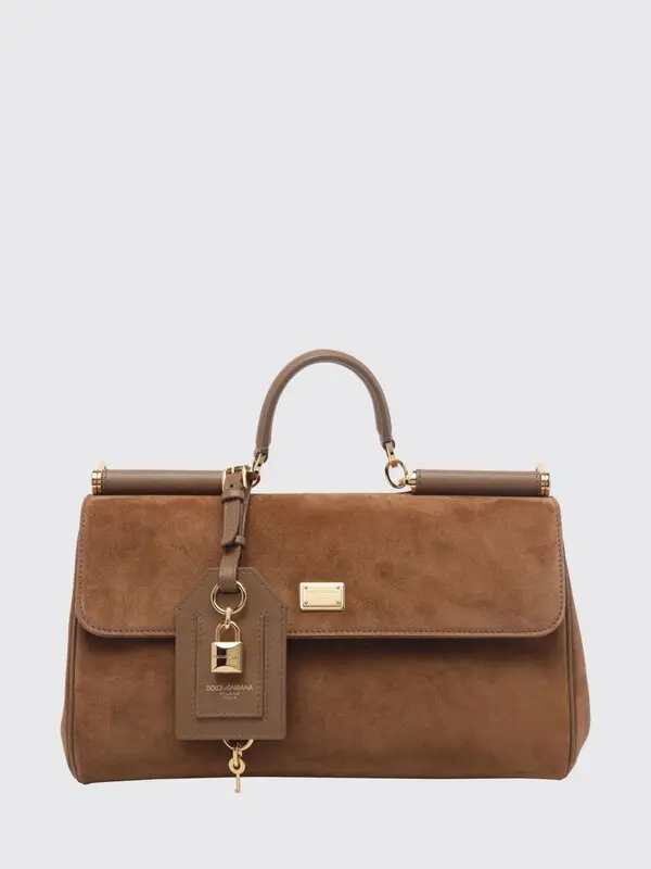 Dolce & Gabbana My Sicily Handbag In Suede Calfskin With Padlock - Camel