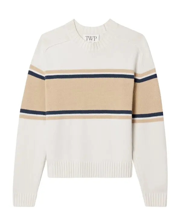 TWP Saddle Striped Cashmere Sweater - White