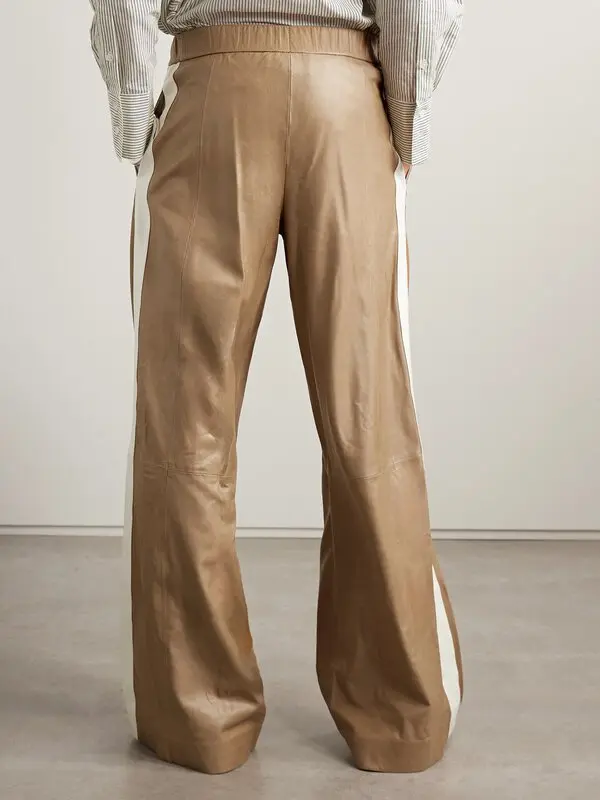 TWP Eva Pleated Crinkled Leather Wide-leg Pants - Brown