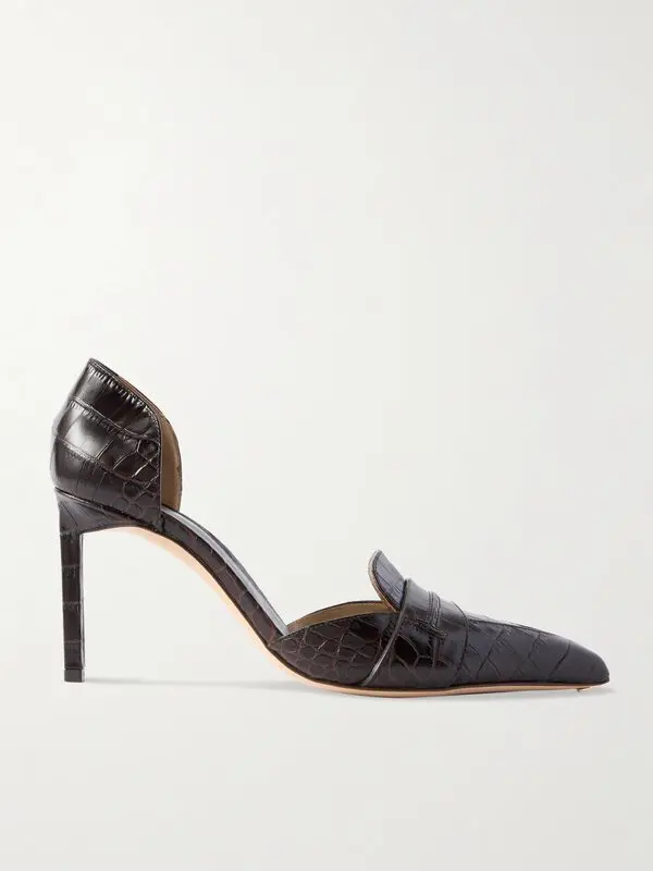 TOM FORD Eva D'orsay Glossed Croc-effect Leather Pumps - Brown