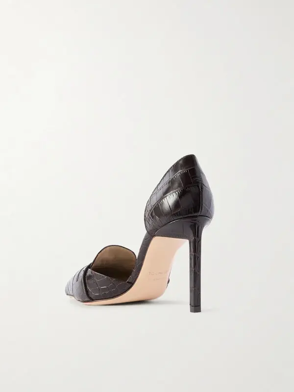TOM FORD Eva D'orsay Glossed Croc-effect Leather Pumps - Brown
