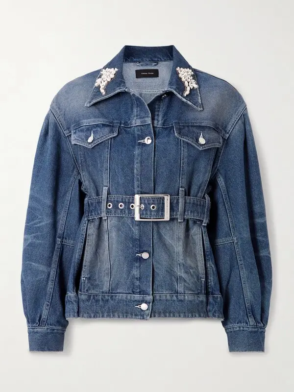 Simone Rocha Belted Embellished Denim Jacket - Blue