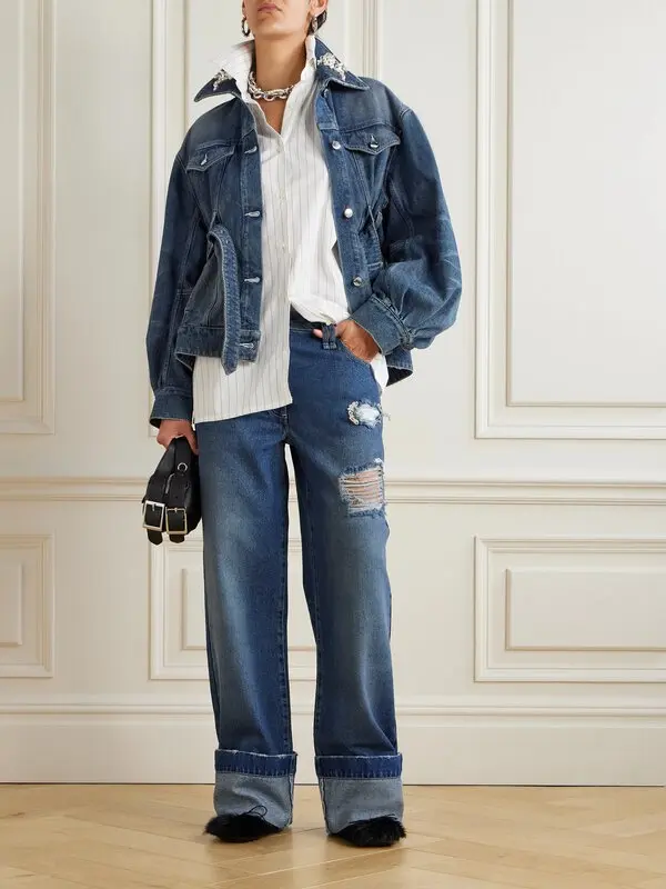 Simone Rocha Belted Embellished Denim Jacket