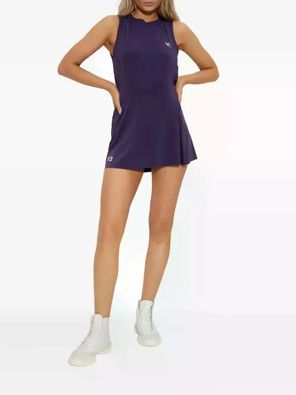Y3 Racer-back Pleated Mini Dress