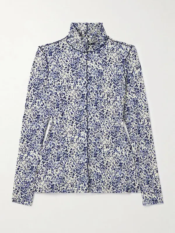 Proenza Schouler White Label Audrey Ruffled Cheetah-print Jersey Turtleneck Top
