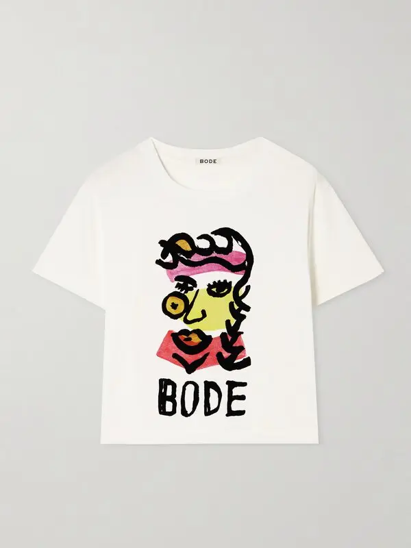 BODE Visage Printed Cotton-jersey T-shirt - Cream