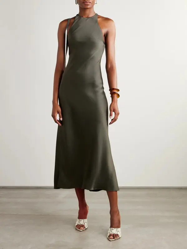 BLAZÉ MILANO Skyros Satin Midi Dress - Green