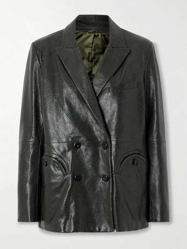 BLAZÉ MILANO Emera Snake-effect Leather Blazer - Green
