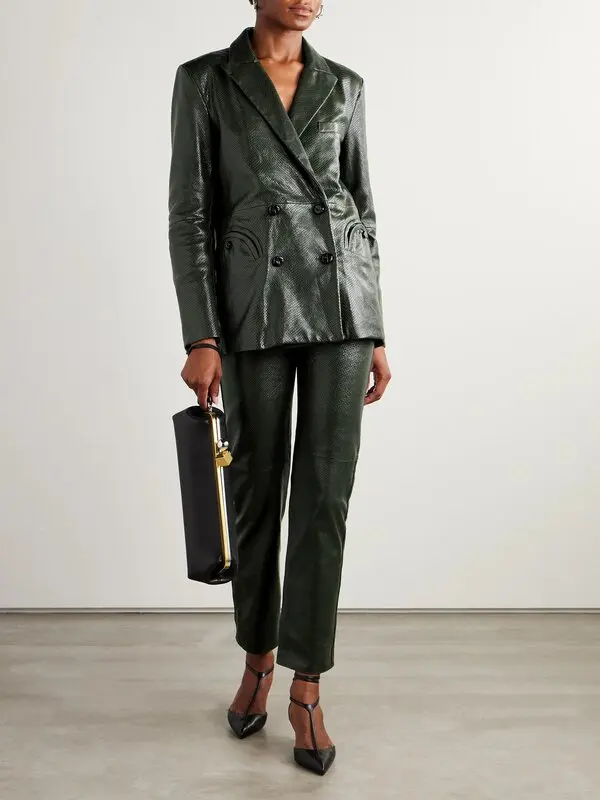 BLAZÉ MILANO Emera Snake-effect Leather Blazer - Green