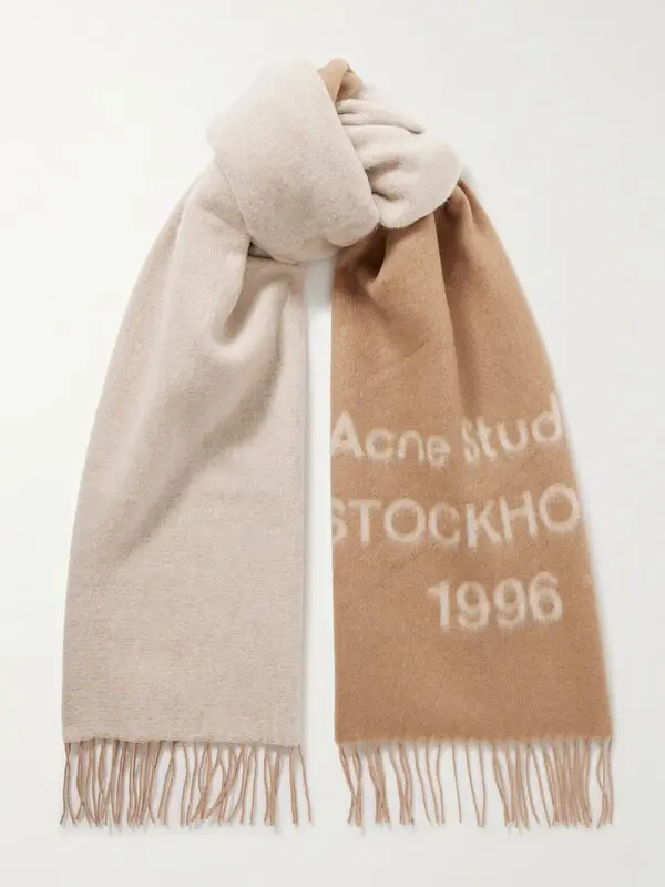 Acne Studios Fringed Wool-jacquard Scarf - Brown