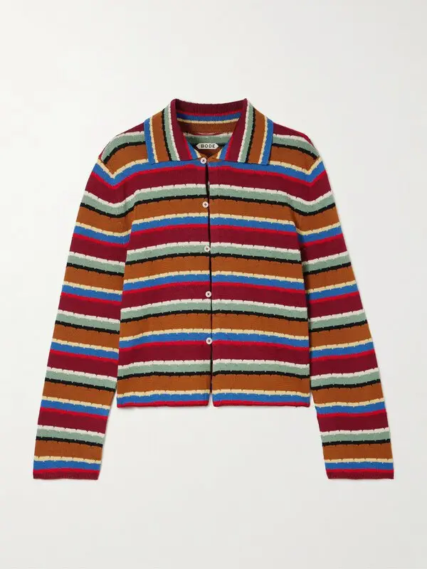 BODE Starkey Striped Cotton Cardigan - Red