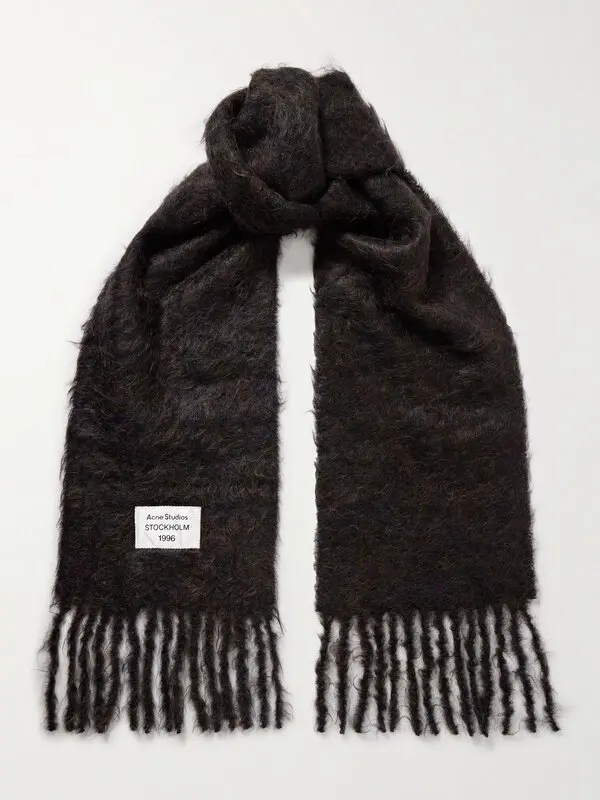 Acne Studios Appliquéd Fringed Brushed Mohair-blend Scarf - Black