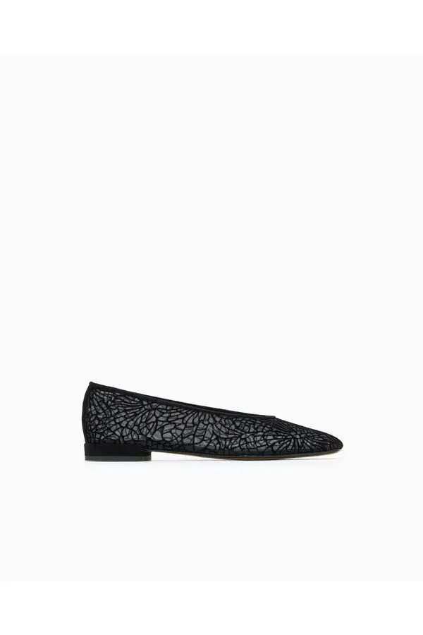 Giorgio Armani Floral Flocked Mesh Ballerinas - Black