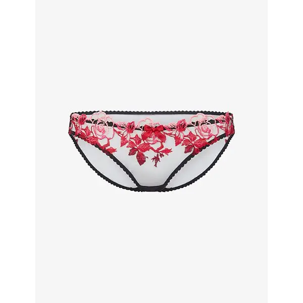 Agent Provocateur Callypso Floral-embroidered Mesh Briefs - Black/multi