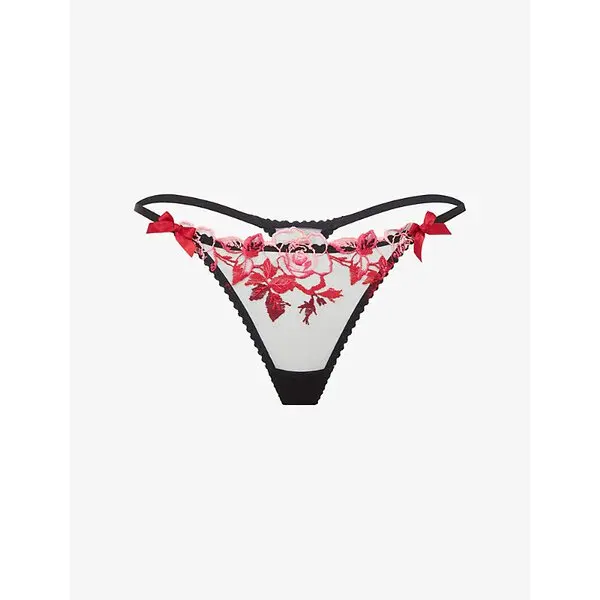 Agent Provocateur Callypso Floral-embroidered Mesh Thong - Black/multi