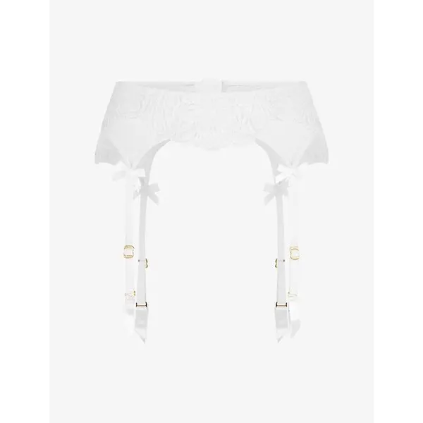 Agent Provocateur Nelles Embroidered Mesh Suspender Belt - White