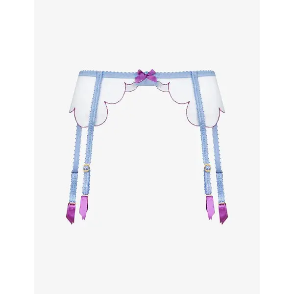 Agent Provocateur Lorna Bow-embellished Mesh Suspender Belt - Blue/amethyst