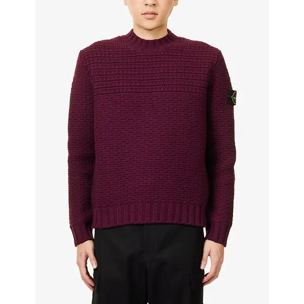 Stone Island Logo-patch Textured Wool-knit Jumper - Bordeaux
