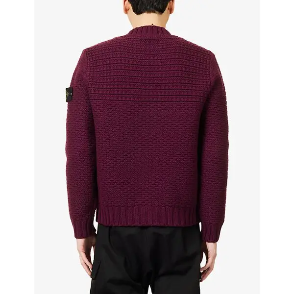 Stone Island Logo-patch Textured Wool-knit Jumper - Bordeaux