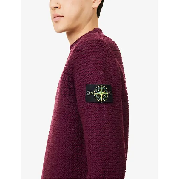 Stone Island Logo-patch Textured Wool-knit Jumper - Bordeaux