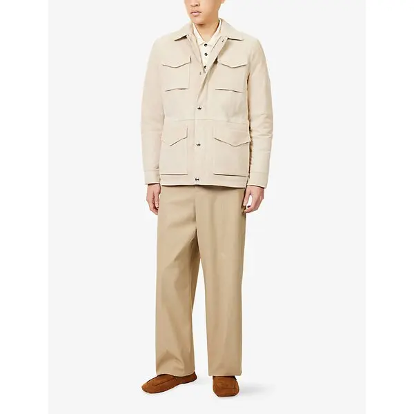 Eleventy Flap-pocket Long-sleeve Suede Safari Jacket