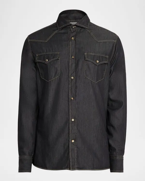 Brunello Cucinelli Lightweight Denim Western Shirt - Black