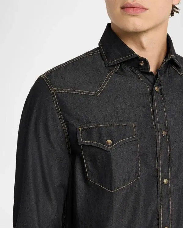 Brunello Cucinelli Lightweight Denim Western Shirt - Black