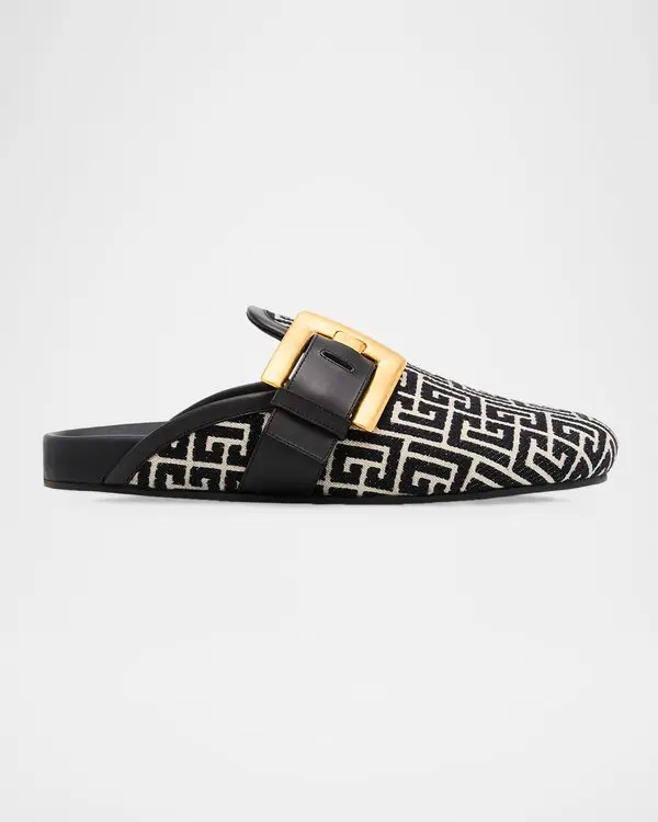Balmain Pb Monogram Jacquard Canvas Mules - Black/ivory
