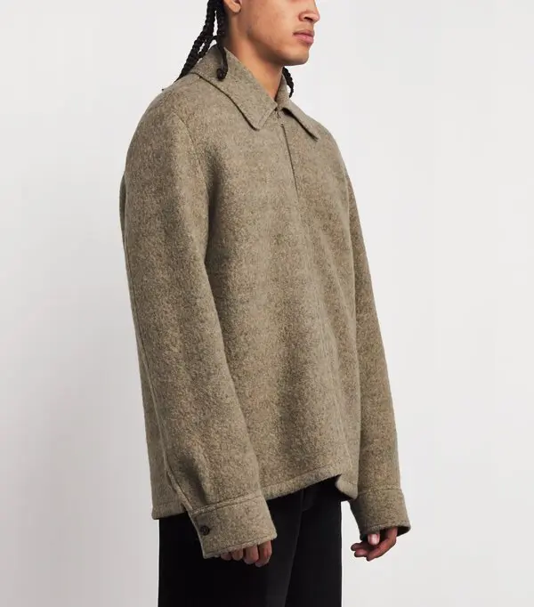 JIL SANDER Wool-blend Felted Melange Blouson Jacket - Beige