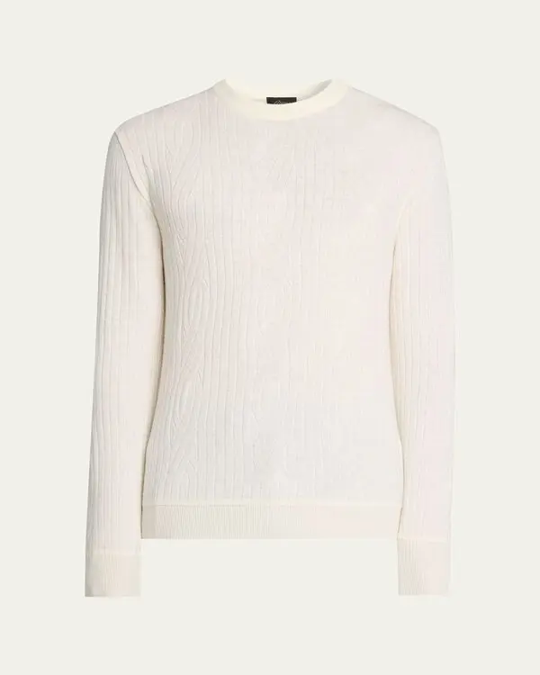 Brioni Wool And Cashmere Cable Knit Crewneck Sweater