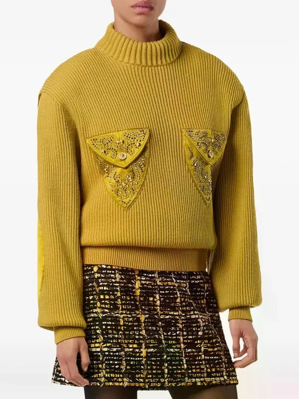 Versace Ribbed Sweater With Embellished Pockets