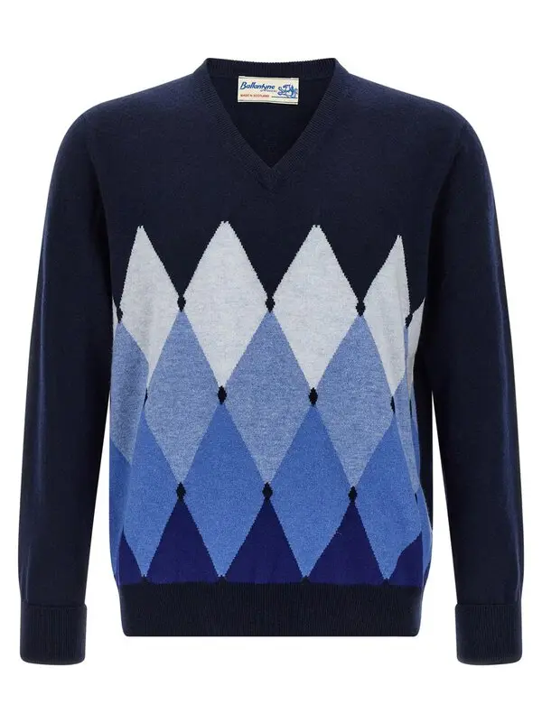 BALLANTYNE Argyle Cashmere Sweater - Blue