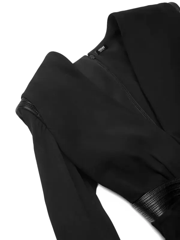 Versace Leather-trimmed Wrap Blouse