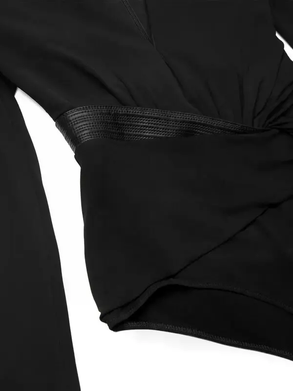 Versace Leather-trimmed Wrap Blouse
