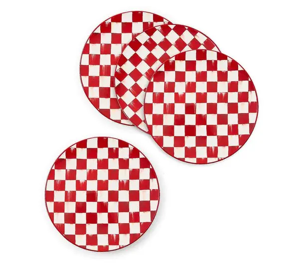 MACKENZIE-CHILDS As Is Set Cherry Check Dinner Plates - One-color